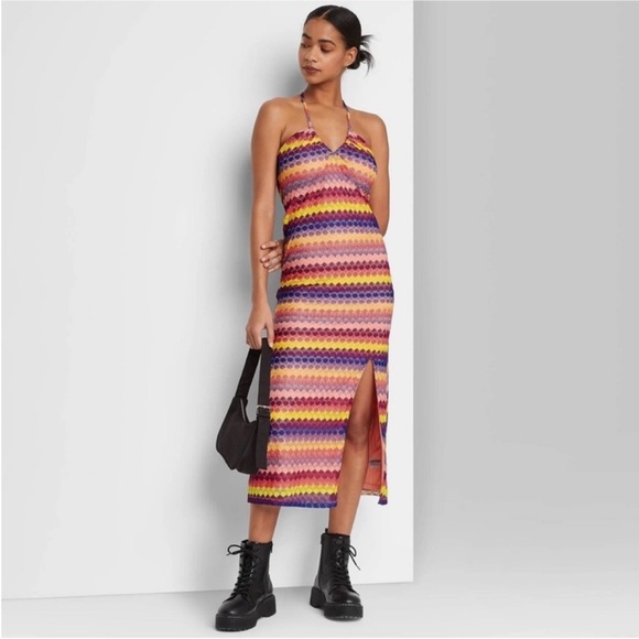 wild fable | Dresses | Wild Fable Multicolor Crochet Midi Halter Dress ...